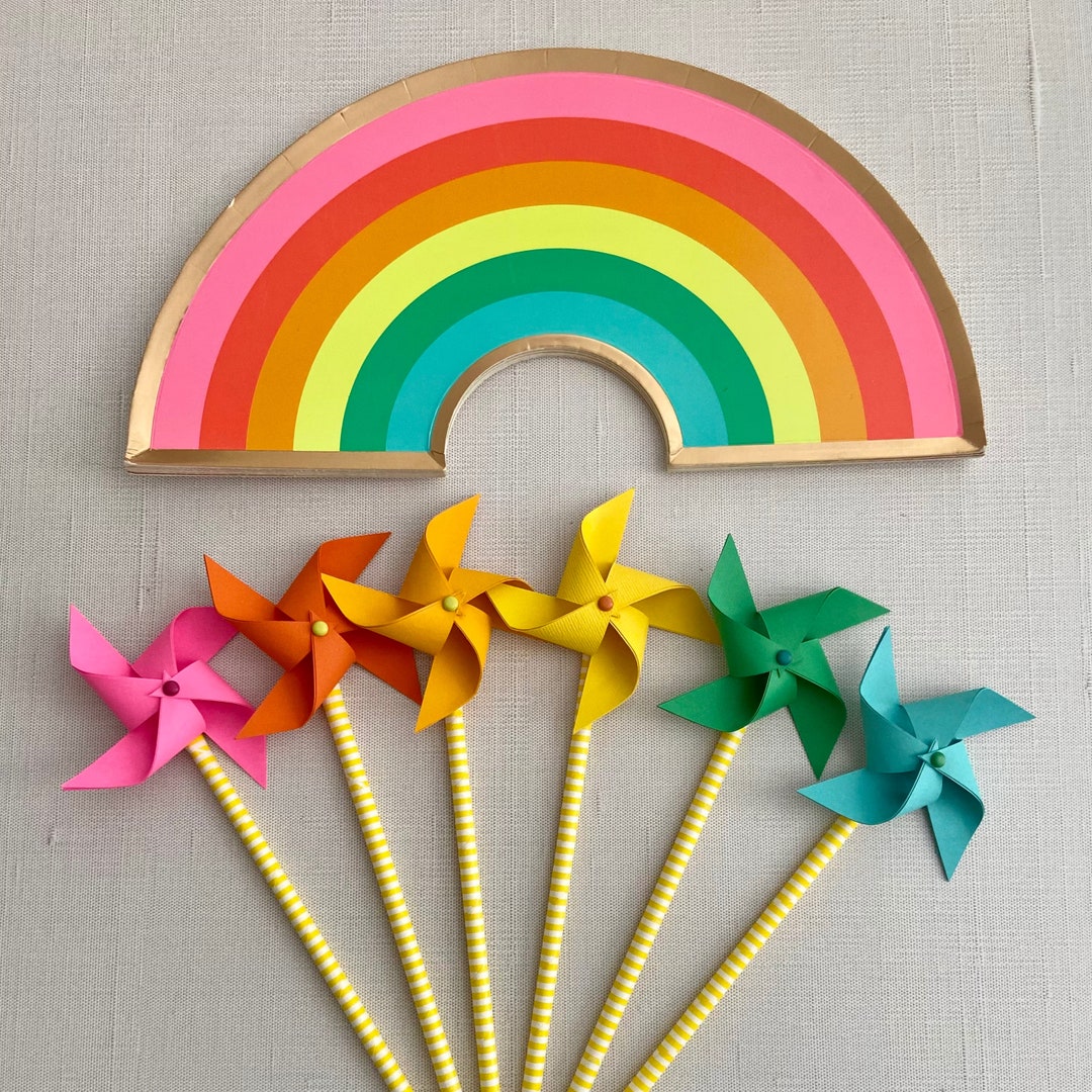 Rainbow Mini Spinning Pinwheels for Cupcakes - Etsy