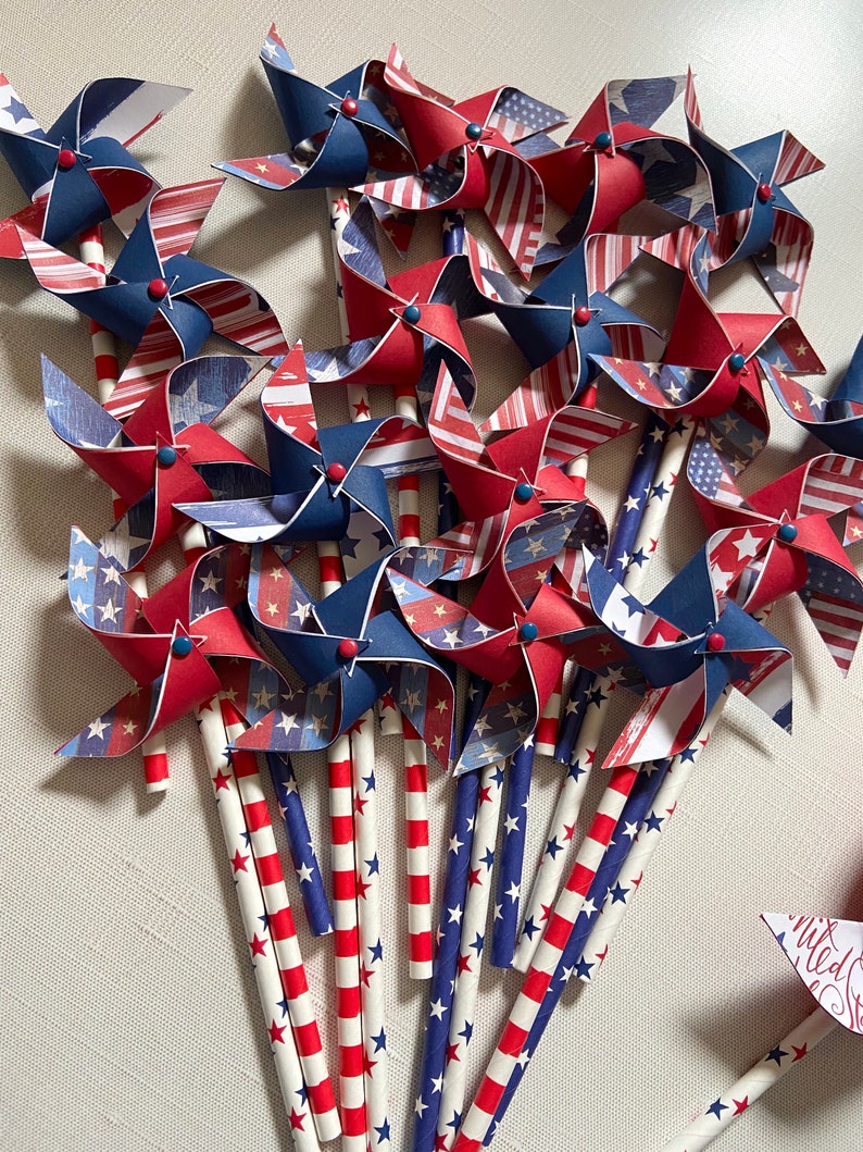 Mini Pinwheels Cupcake Toppers USA Patriotic - Etsy