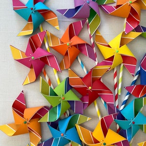 Rainbow Paper Pinwheels for Party Favors 1 1/2 Dozen or 2 Dozen - Etsy