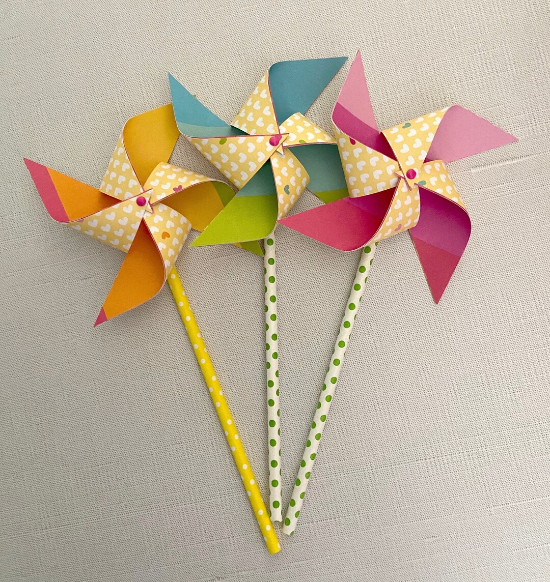 Colorful Rainbow Sunshine Hearts Paper Pinwheels for Party Favors - Etsy