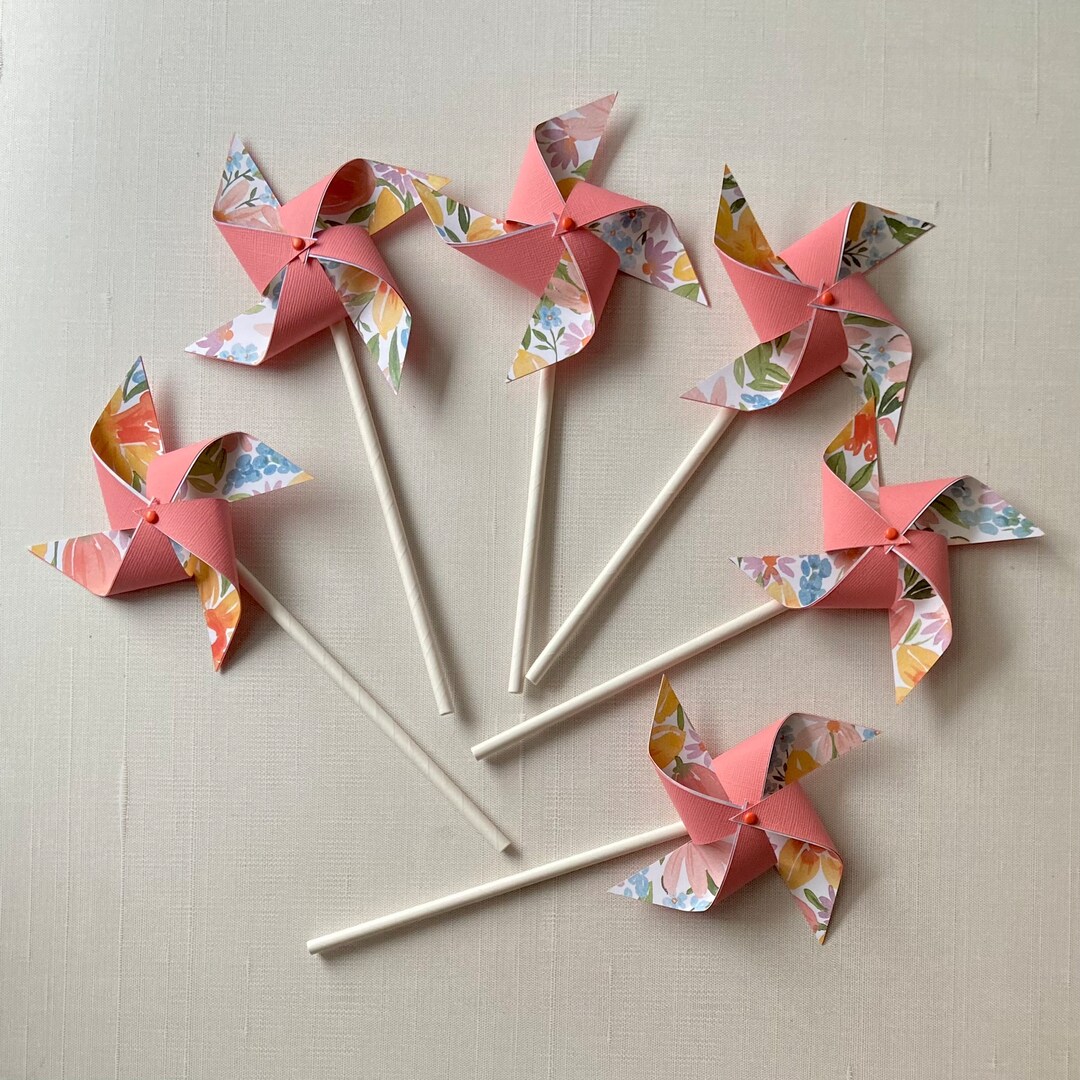 Easter Floral Pinwheels Coral and Flowers Pinwheels Bridal Shower Coral ...