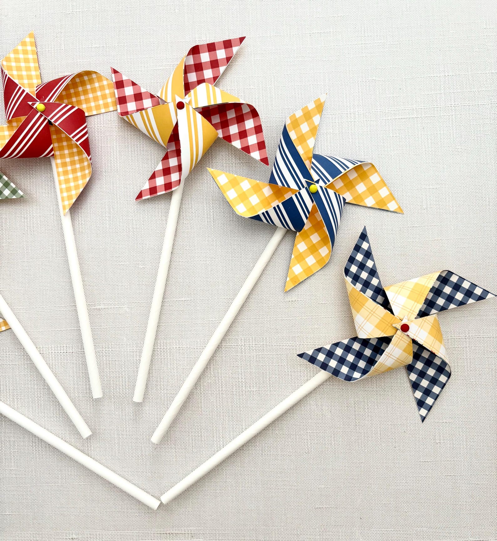 Gingham Picnic Pinwheels: Red, Yellow, Blue, and Green Party Decor - Etsy