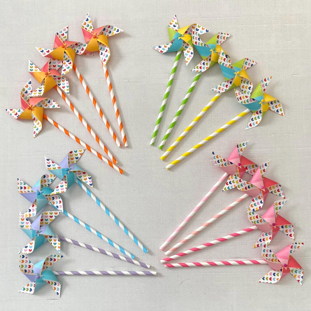 Mini Pinwheels in Tiny Colorful Hearts and Watercolor Stripes - Etsy