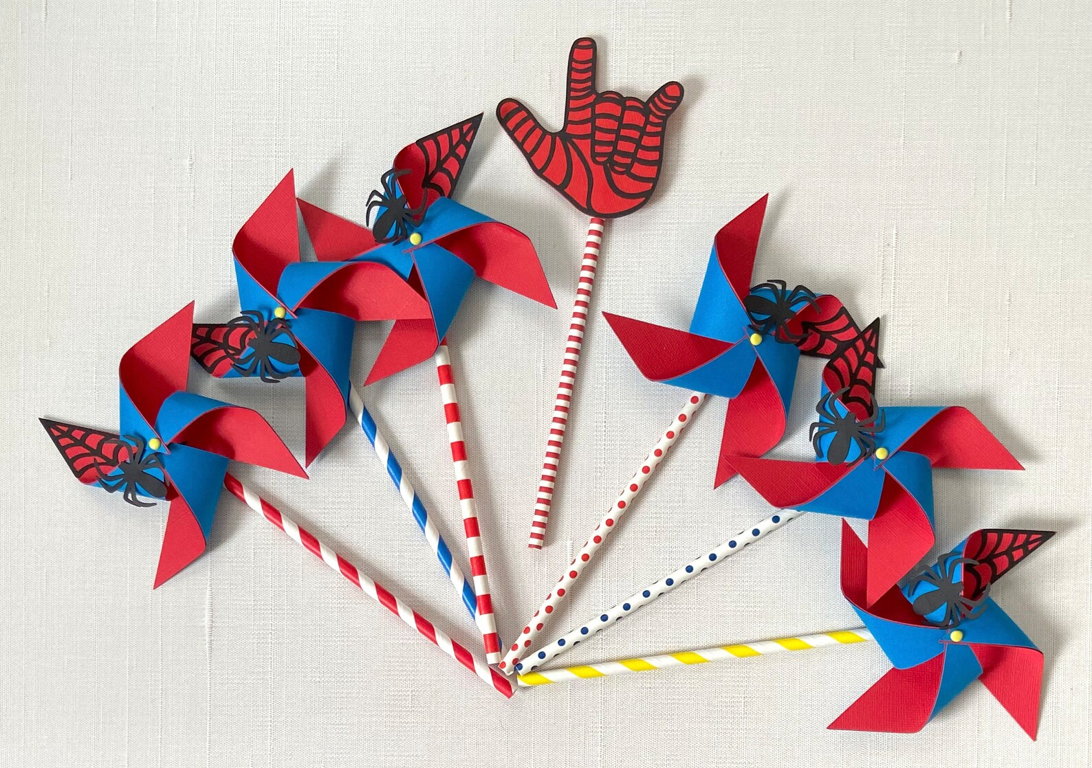 Red and Blue Pinwheels With Spiderweb and Spider 1 1/2 Dozen - Etsy