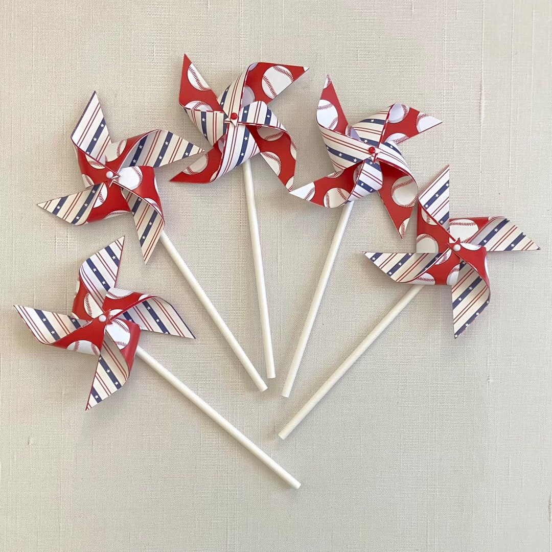 Baseball Pinwheels Red Blue and White America's National Pastime - Etsy