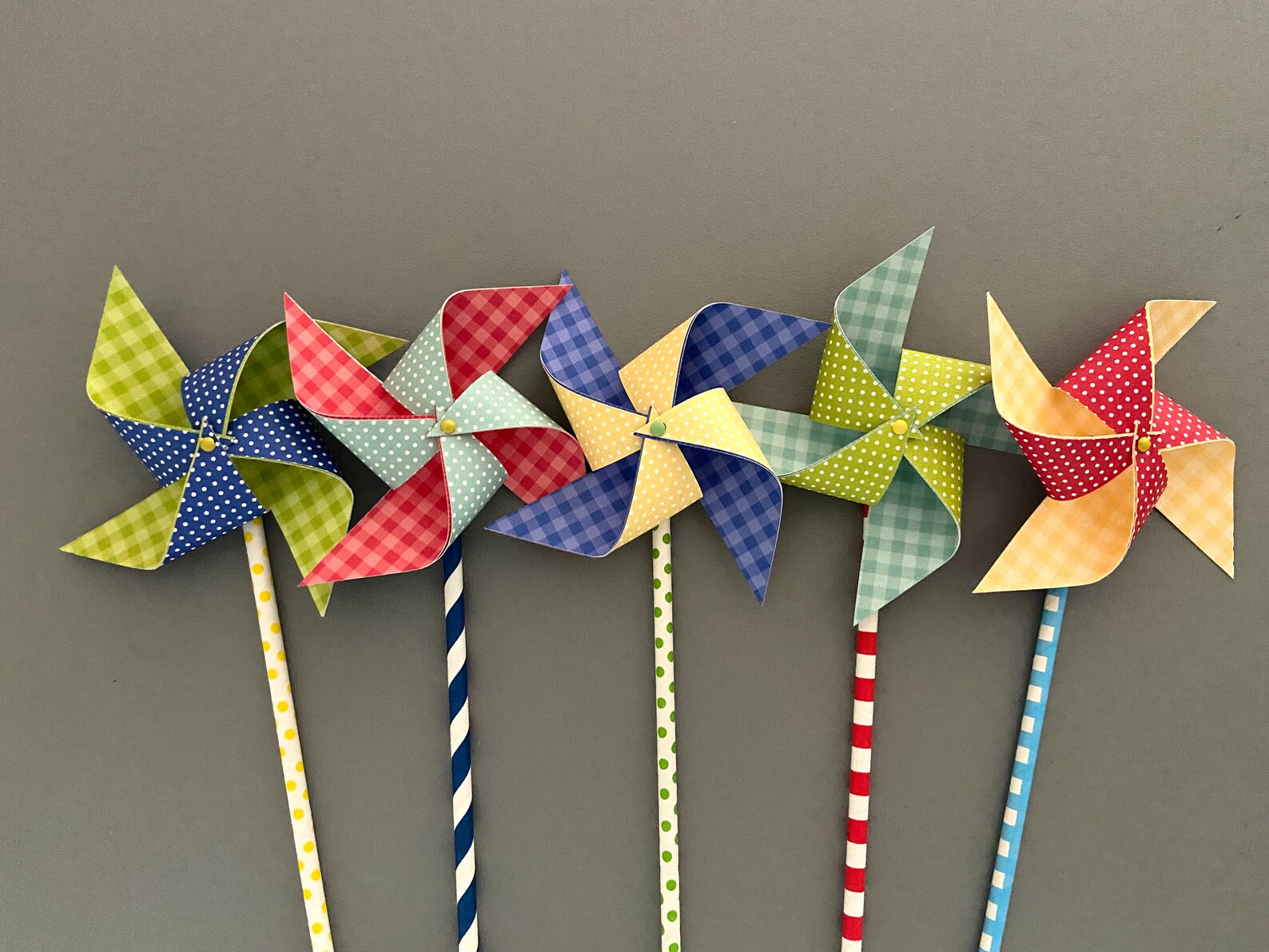 Dots and Gingham Spinning Paper Pinwheels for Party Favors 2 - Etsy
