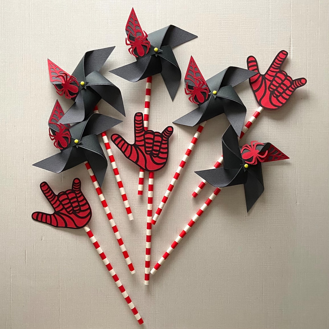 Black and Gray Pinwheels With Red Spiderweb and Red Spider - Etsy