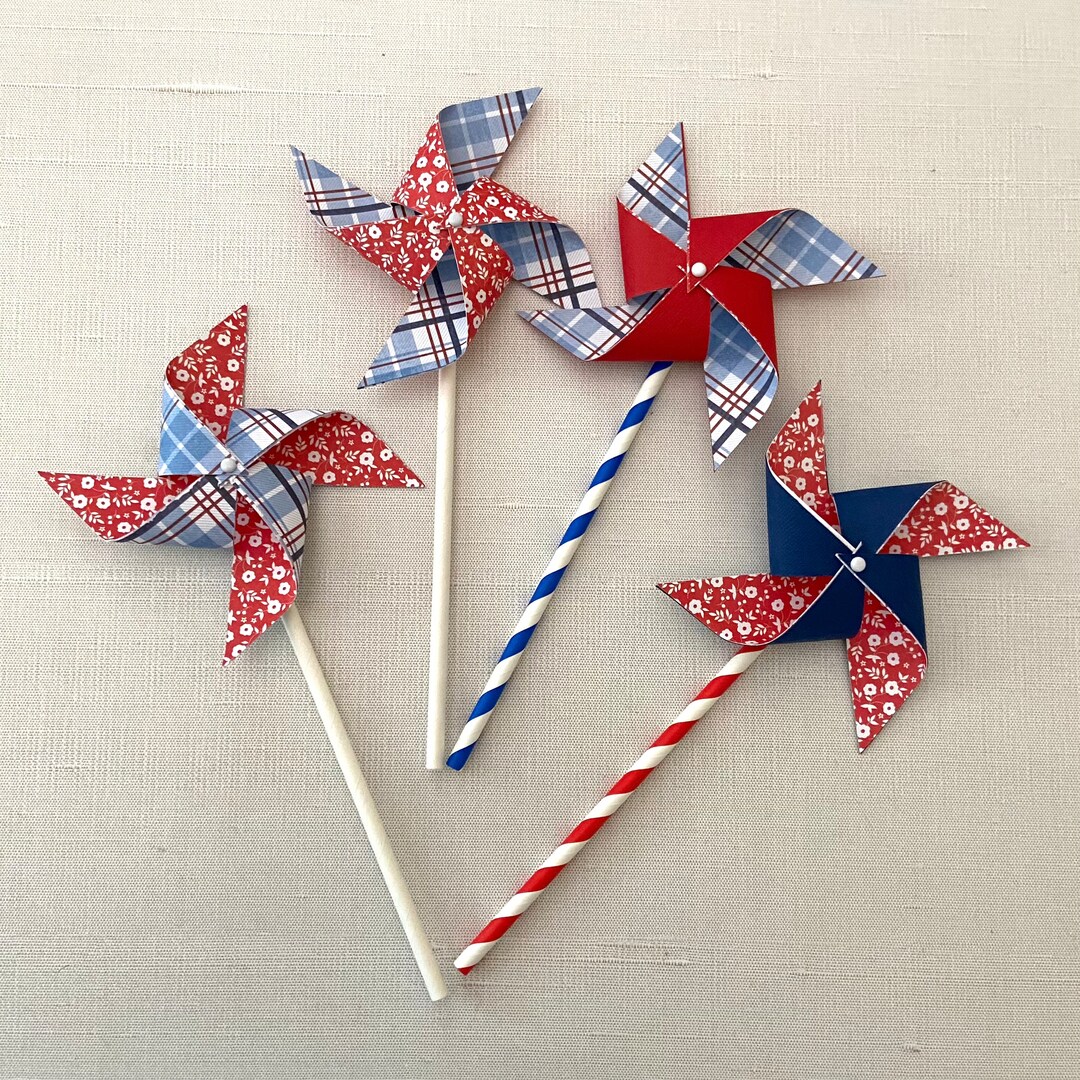 Plaid and Flowers USA Patriotic Pinwheels 4th of July Wedding Red White ...