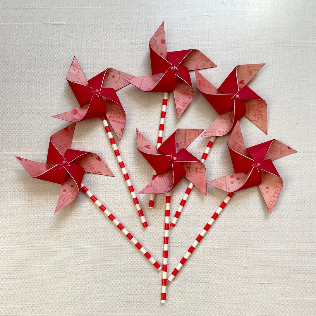 Red Pinwheels With Hearts and Home Architectural Details - Etsy