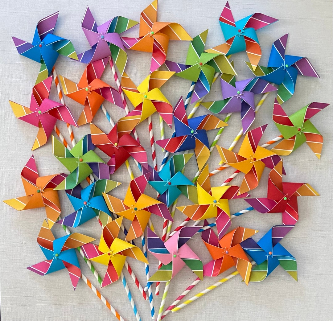 Rainbow Paper Pinwheels for Party Favors 1 1/2 Dozen or 2 Dozen - Etsy