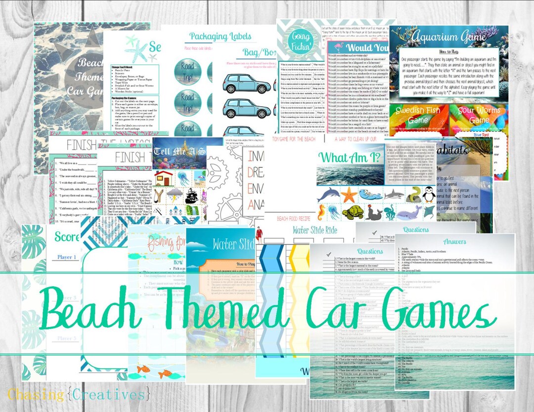 Beach Themed Car Games / Road Trip Games / Travel Games - Instant ...