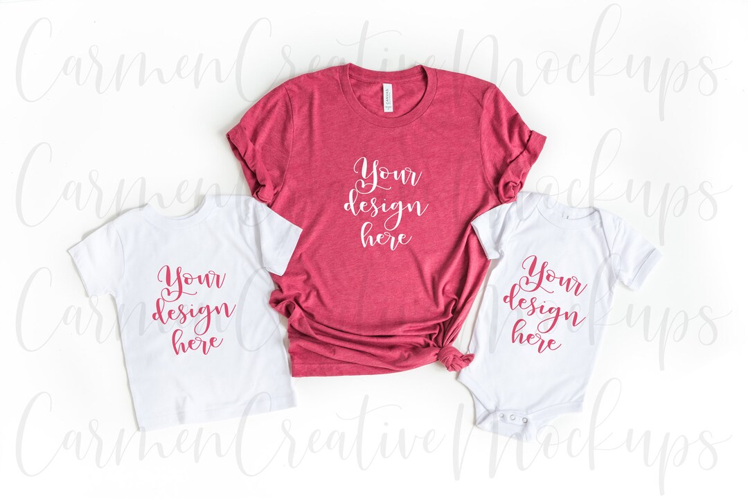 Bella Canvas Mommy and Me Heather Raspberry Shirt Mockup 3001 / Mommy ...