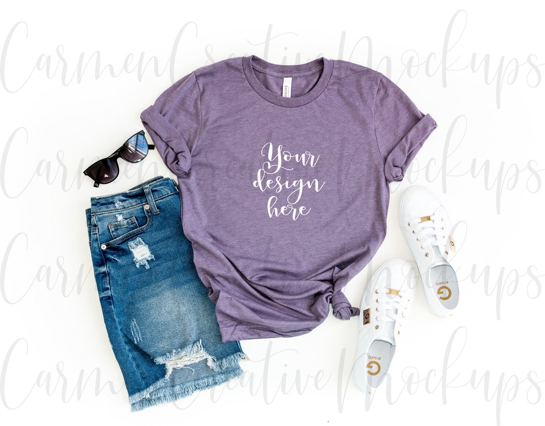Bella Canvas Heather Purple Shirt Mockup 3001 / Feminine - Etsy