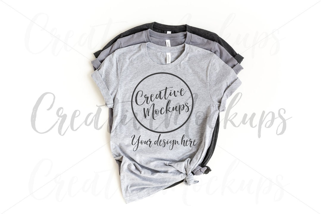 Stacked Heather Colors Shirt Mockup 3001 / Dark Grey Heather, Heather ...