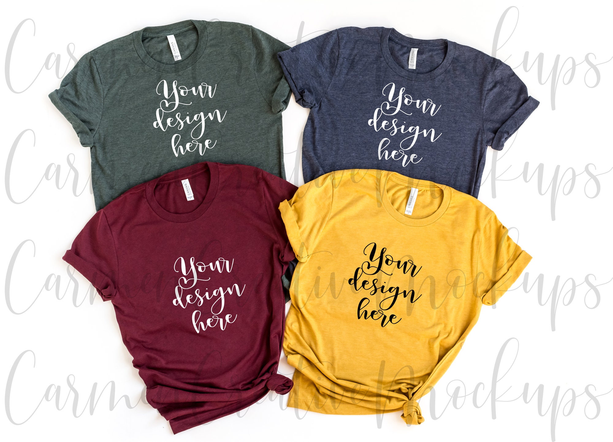 Bella Canvas Basic Multiple Shirts Mockup in Heather - Etsy