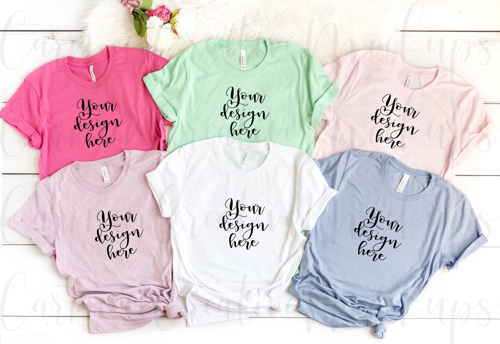 Bella Canvas Multiple Shirt Mockup 3001 / Charity Pink Mint | Etsy