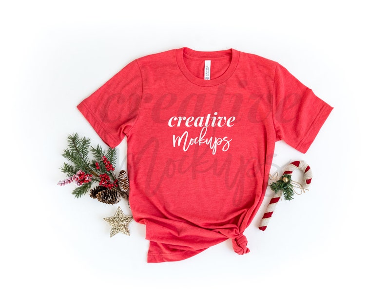 Bella Canvas Heather Red Shirt Mockup 3001 / Christmas - Etsy