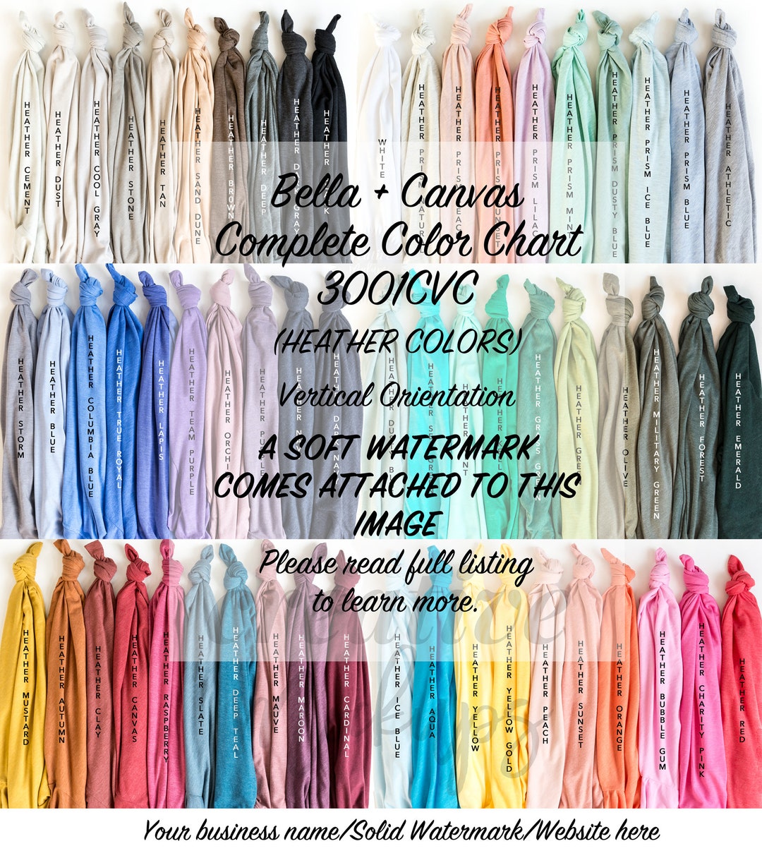 Bella Canvas 3001CVC Color Chart Display Vertical Orientation With Soft ...