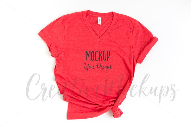 Bella Canvas Heather Red V-neck Mockup / Bella Canvas 3005 / - Etsy