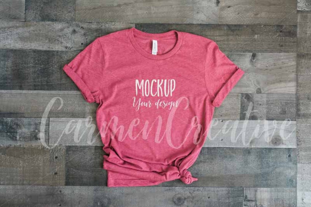Bella Canvas Raspberry Shirt Mockup 3001 / Basic Apparel Mockup on Wood ...