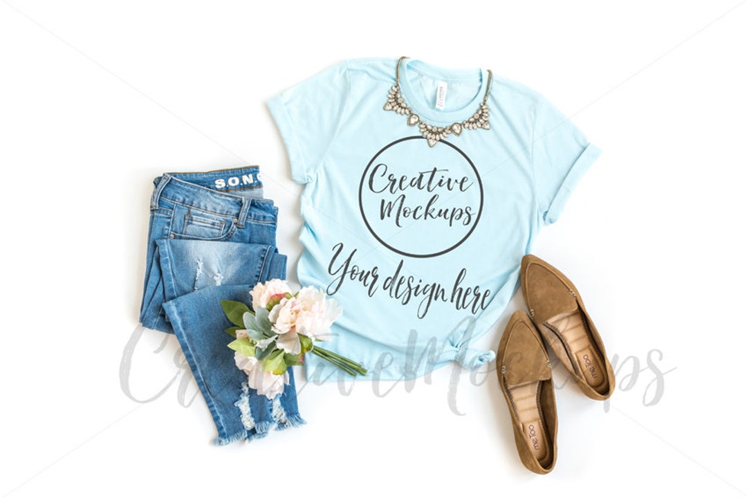 Bella Canvas Heather Ice Blue Shirt Mockup 3001 / Spring and Summer ...