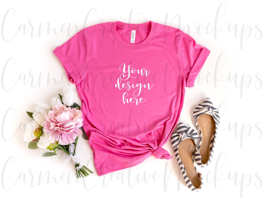 Bella Canvas Charity Pink Shirt Mockup 3001 / Feminine Shirt Mockup ...