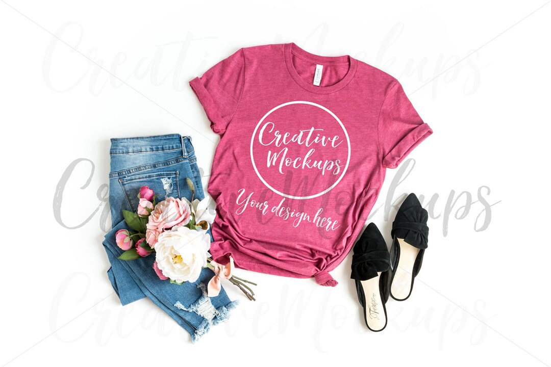 Bella Canvas Heather Raspberry Shirt Mockup 3001 / Feminine Shirt ...