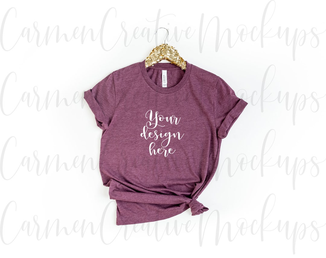 Bella Canvas Heather Maroon Shirt Mockup 3001 / Feminine Flat Lay Shirt ...