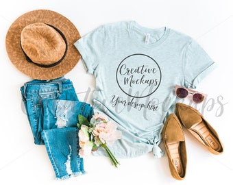 Bella Canvas Heather Ice Blue Shirt Mockup 3001 / Spring and | Etsy