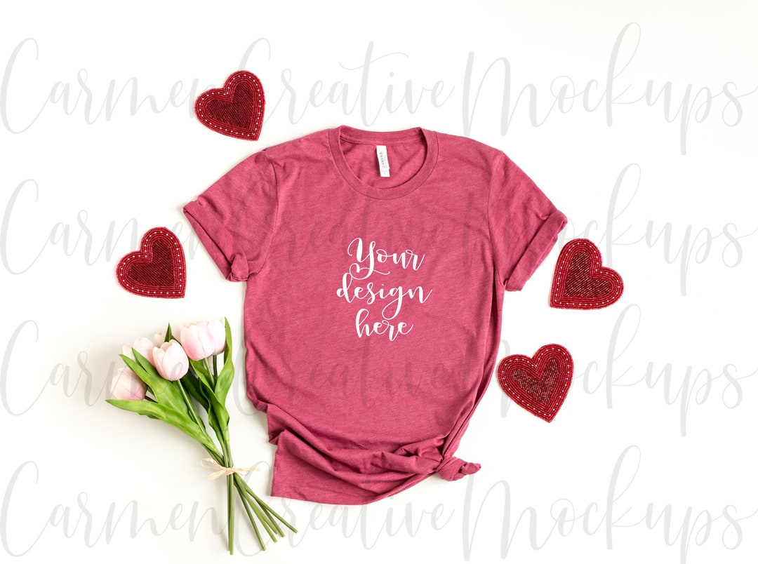 Bella Canvas Heather Raspberry Shirt Mockup 3001 / Valentine's Day Mock ...