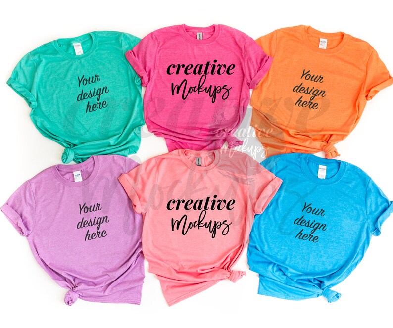 Gildan Softstyle Basic Multiple Shirts Mockup G640 / Heather | Etsy