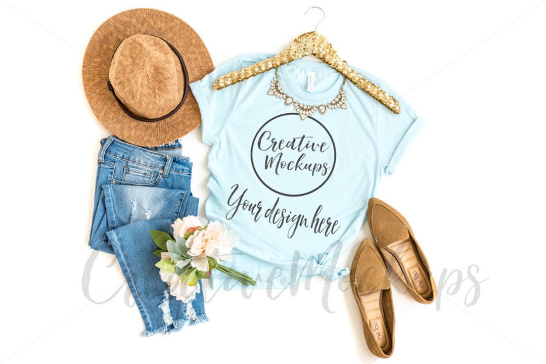 Bella Canvas Heather Ice Blue Shirt Mockup 3001 / Bella Canvas Spring ...