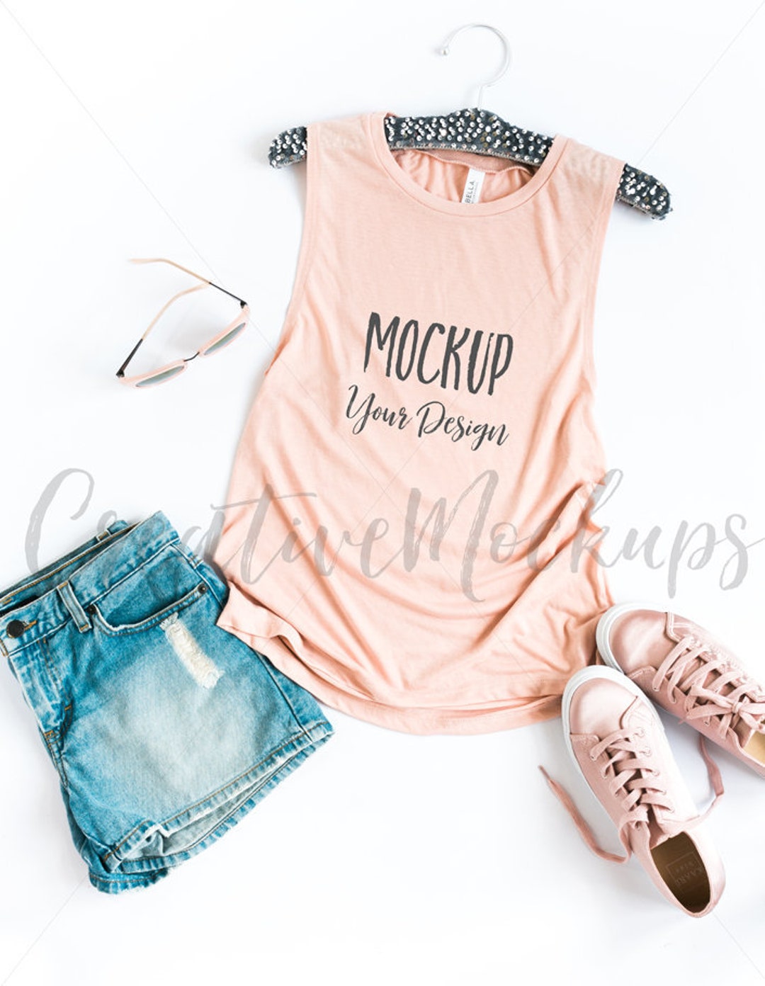 Bella Canvas Peach Muscle Tank Mockup With Hanger / Bella Canvas Muscle ...