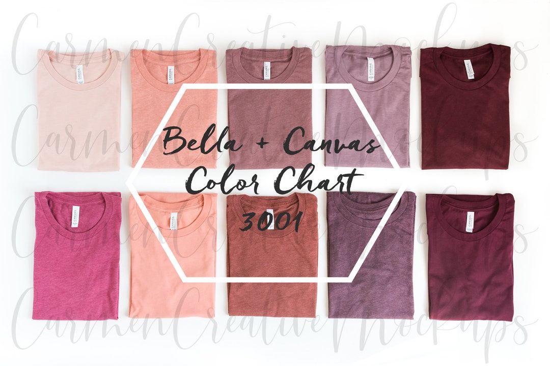 Bella Canvas Color Chart Mockup 3001 / 10 Folded Pink Tones T-shirt ...
