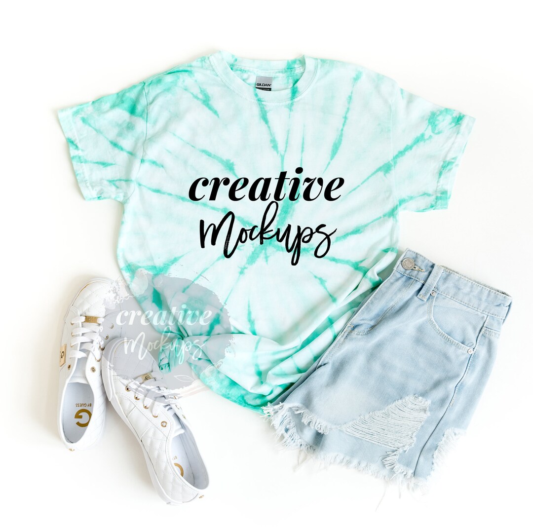 Pinwheel Mint Tie-dye T-shirt Mockup 200CY / Apparel Mockup With Props ...