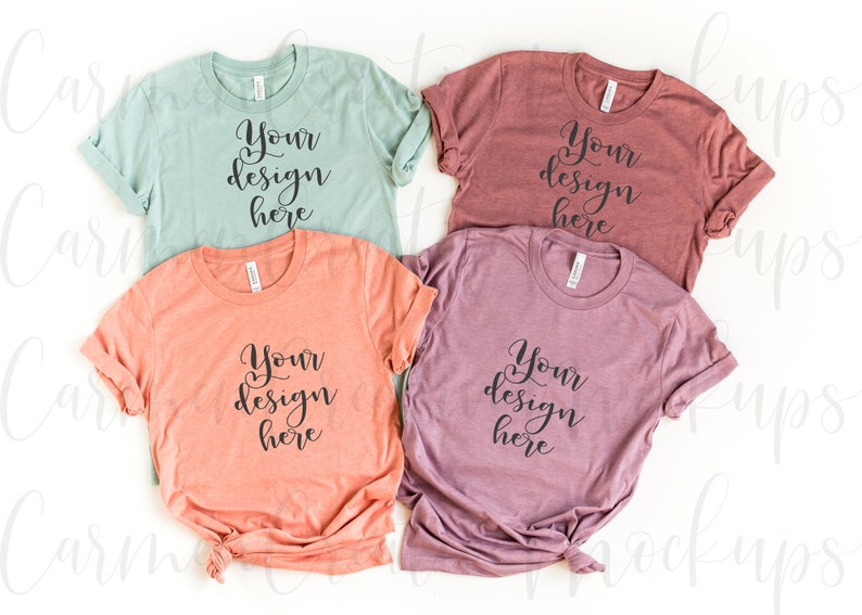 Bella Canvas Basic Multiple Shirts Mockup in Heather Dusty - Etsy