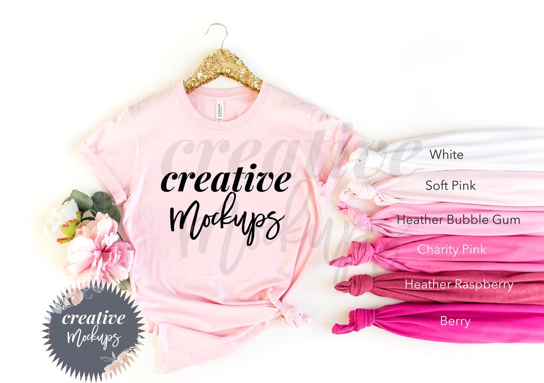 Bella Canvas Pink Shirt Mockup With Color Chart 3001 / Feminine Shirt ...