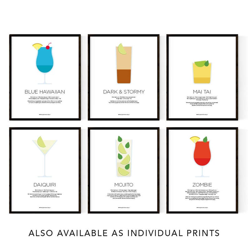 Rum Print Rum Cocktails Poster Cocktail Print Cocktail | Etsy