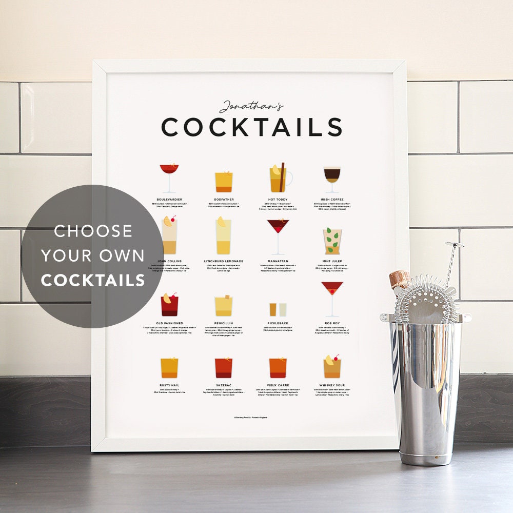 Custom Calligraphy Cocktail Recipe Print Home & Living Wall Décor ...