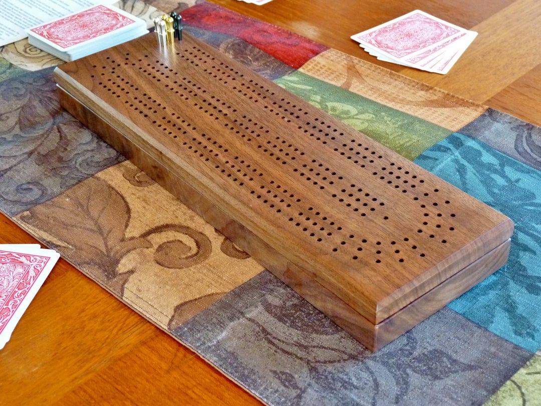 Handmade 3 Track Cribbage Board: Walnut, Cherry, or Oak; Storage for ...