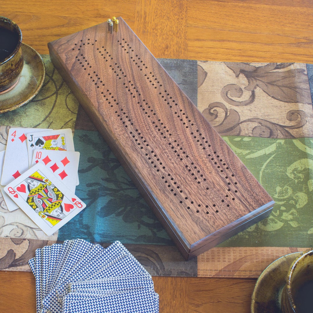 Handmade Walnut 2 Track Cribbage Board: Storage for Pegs & Cards - Etsy