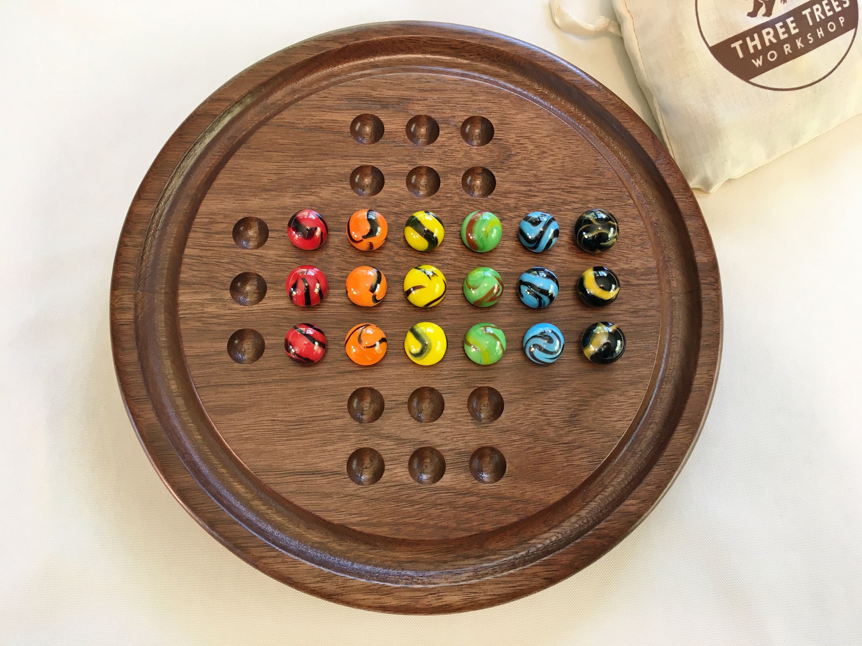 Handmade Marble Solitaire Board Game: Solid Walnut, Glass Marbles - Etsy