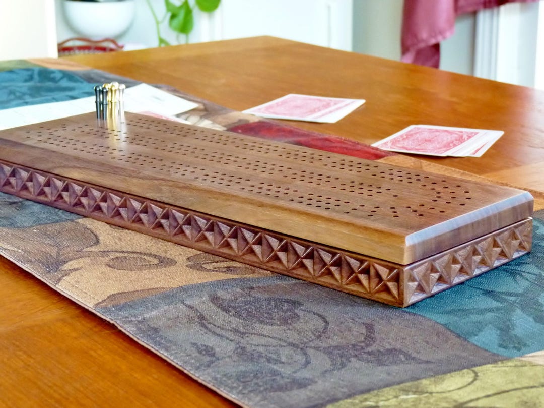 Handmade 3 Track Cribbage Board: Walnut, Oak, or Cherry; Storage for ...