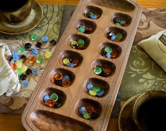 Solid Walnut or Mahogany MANCALA Board With Glass Stones - Etsy