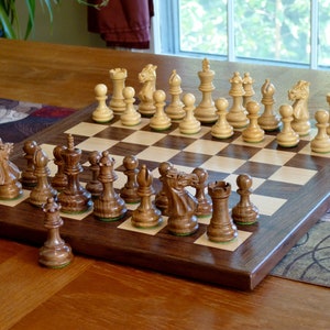 Wooden Chess Set With Solid Walnut Border and Premium Wood Pieces 3.25 ...