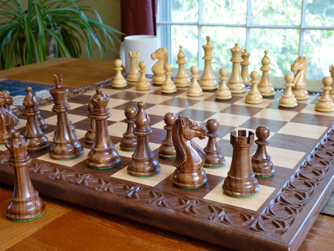 Handmade Walnut & Maple Tournament Chess Board: Geometric Border ...