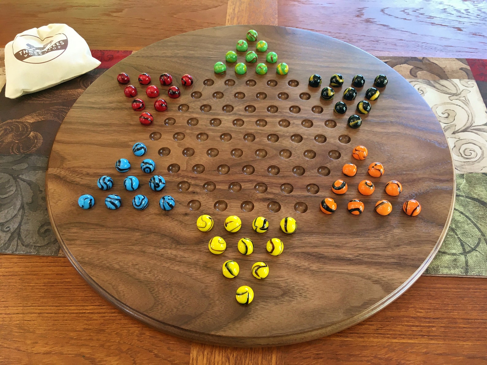 Handmade Cards & Marbles Double-sided Game: Solid Walnut, Glass Marbles ...