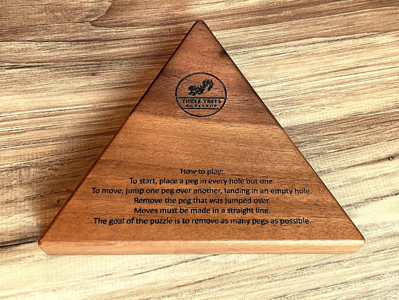 Triangle Peg Solitaire Game, Solid Walnut, Wooden Pegs (one Game ...