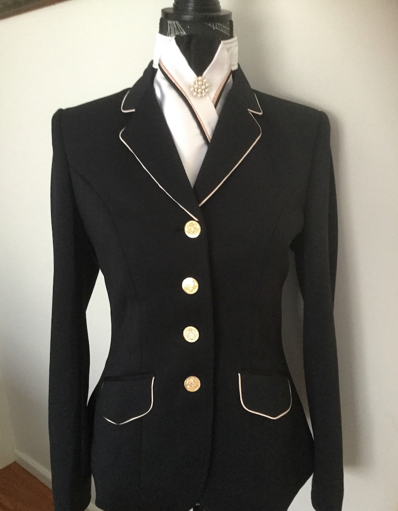 HHD Dressage Equestrian Stretch Show Jacket Black/navy Blue With Rose ...