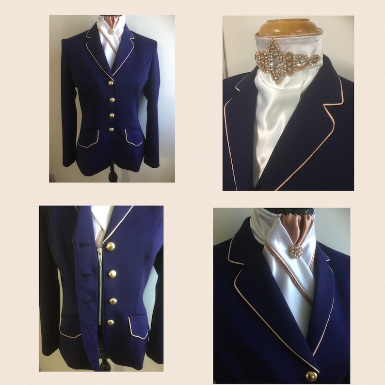 HHD Dressage Equestrian Stretch Show Jacket Black/navy Blue With Rose ...